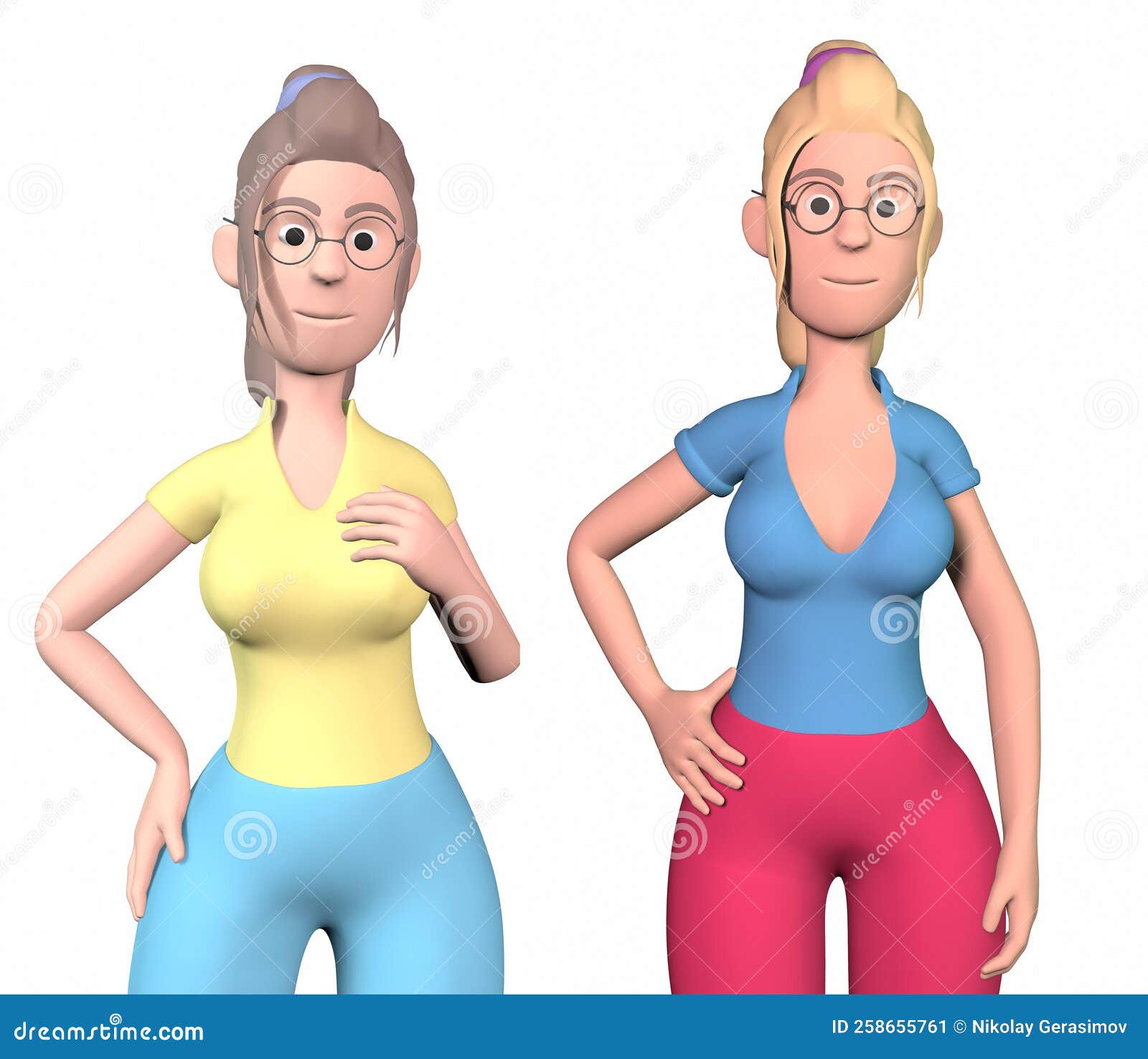 A Girl in Two Different Poses and Different Clothes 3d-rendering Stock ...