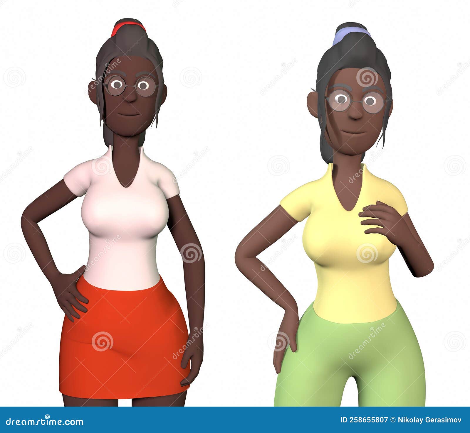 A Girl in Two Different Poses and Different Clothes 3d-rendering Stock ...