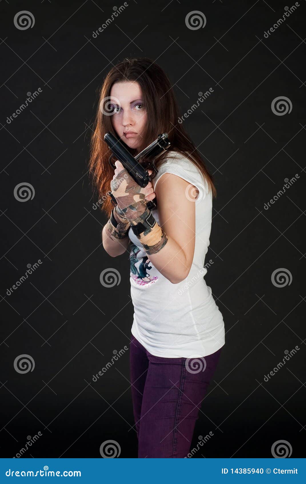 Girl with two guns stock photo. Image of russian, injury - 14385940