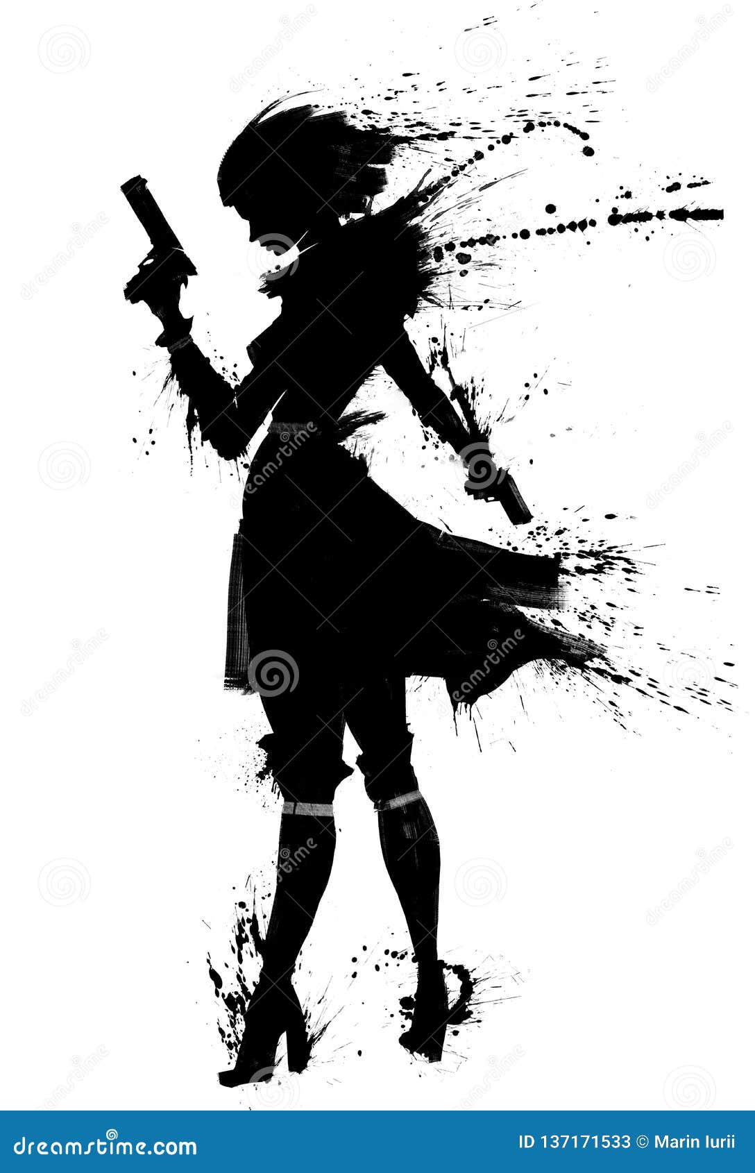 Girl with two guns stock illustration. Illustration of people - 137171533