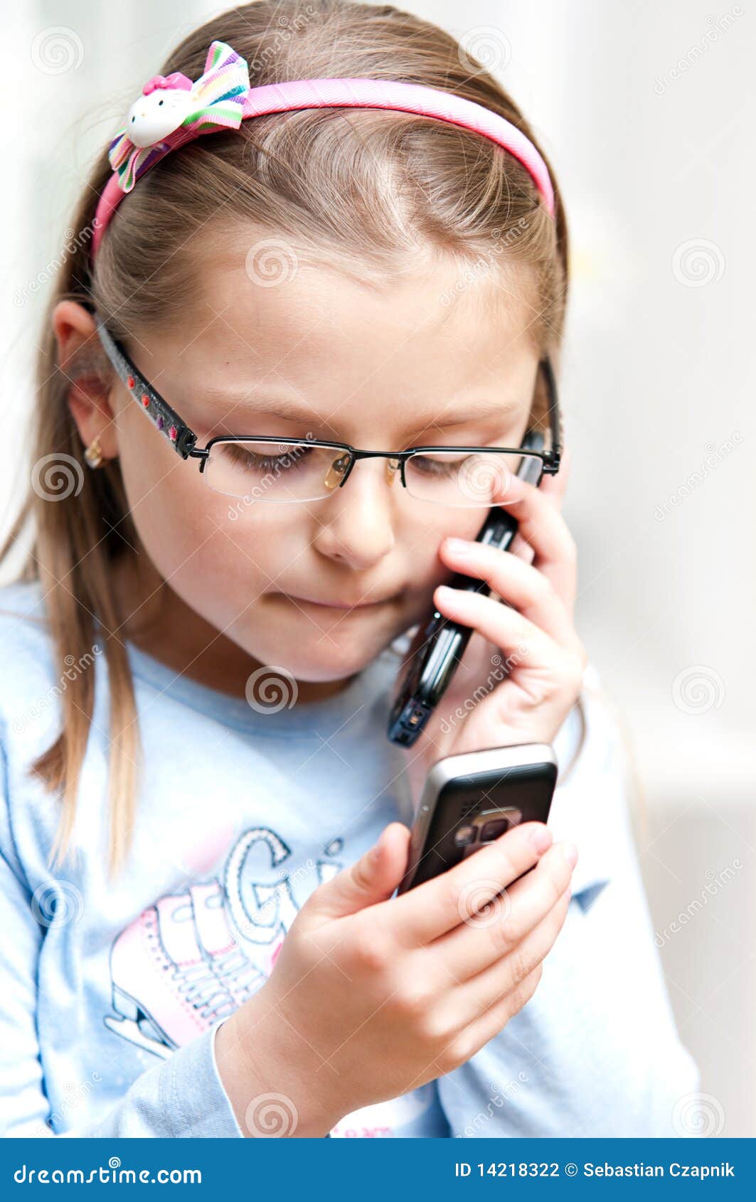 Girl with Two Mobile Phones Stock Photo - Image of lovely, receives ...