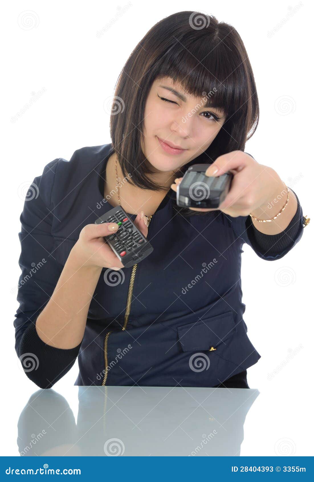 Girl and a Two Remote Control. Stock Image - Image of human, expression ...