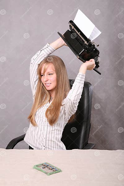 Girl with the typewriter stock image. Image of head, member - 3658667