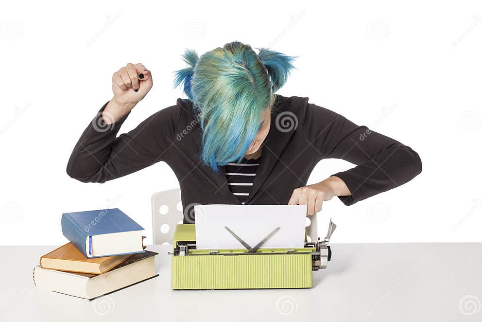 Girl typewriter stock image. Image of writer, businesswoman - 85843043