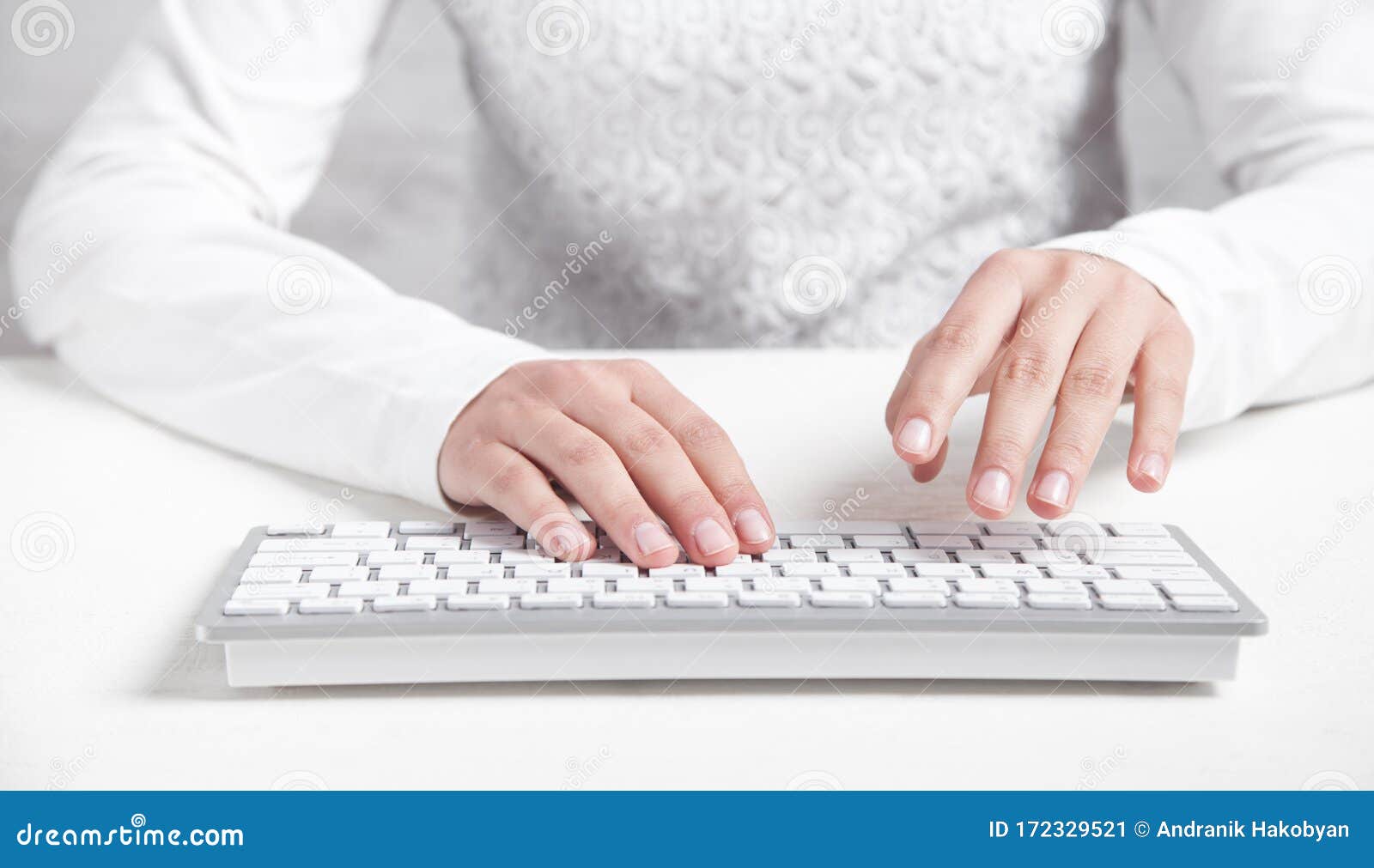 Girl Typing on Computer Keyboard in Office Desk Stock Image - Image of ...
