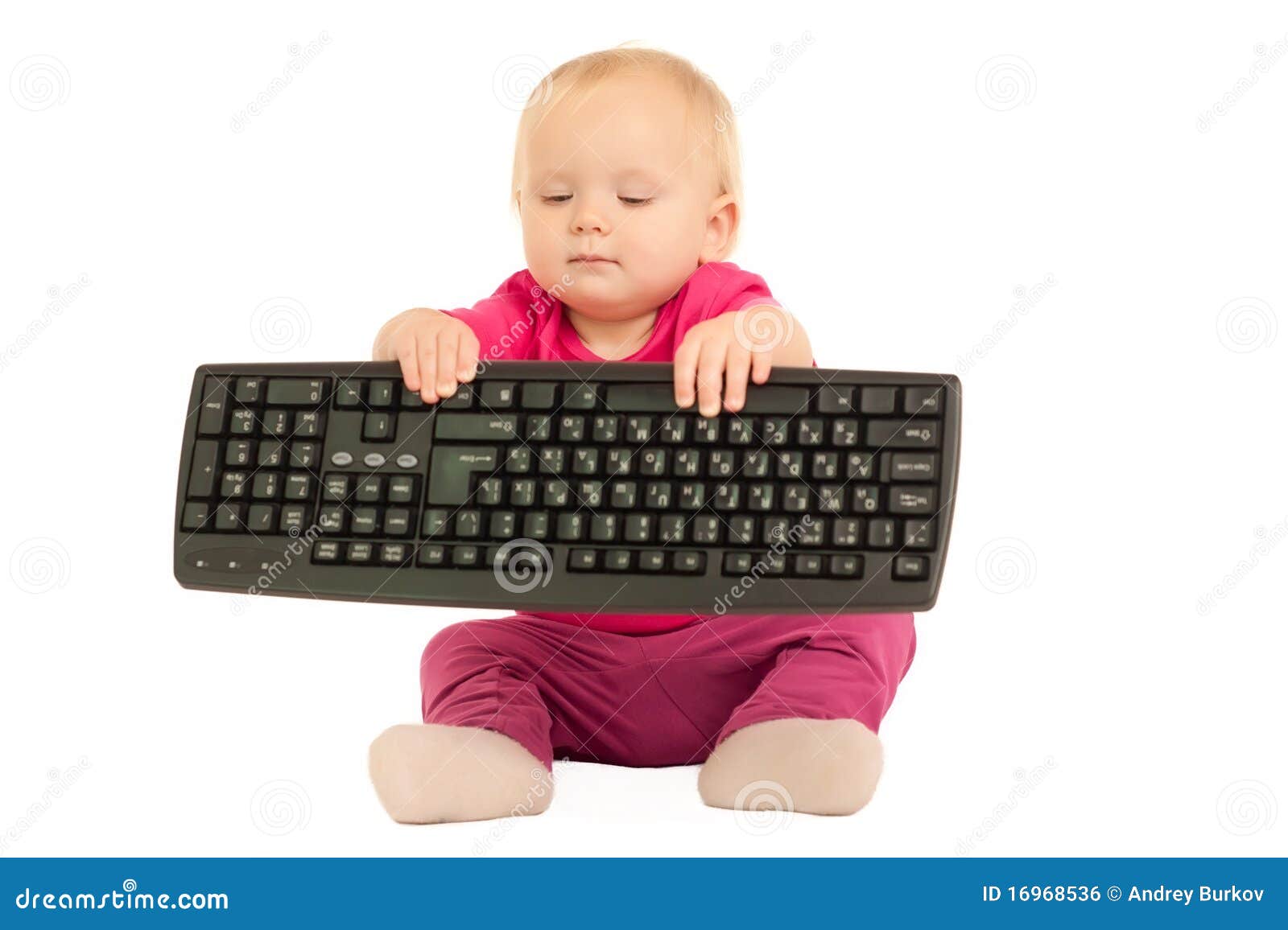 Girl Typing on Computer Keyboard on White Stock Photo - Image of cute ...
