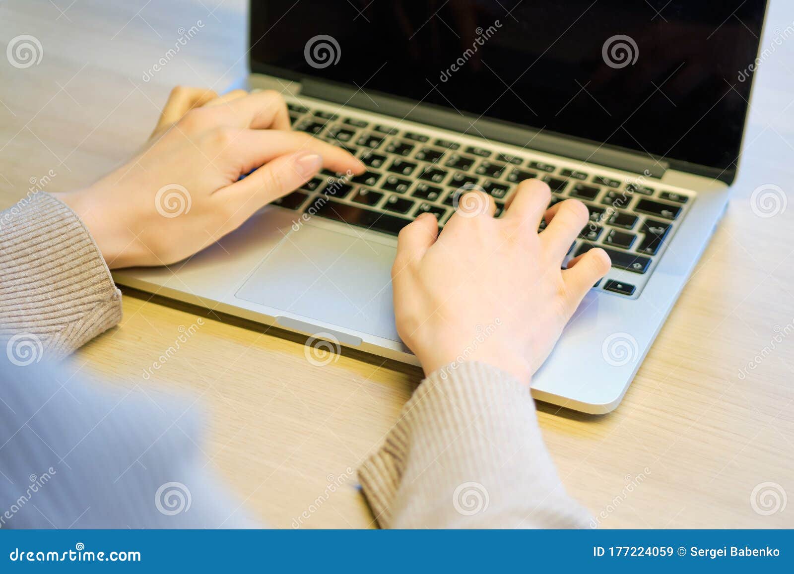 Girl is typing in a laptop stock image. Image of lady - 177224059