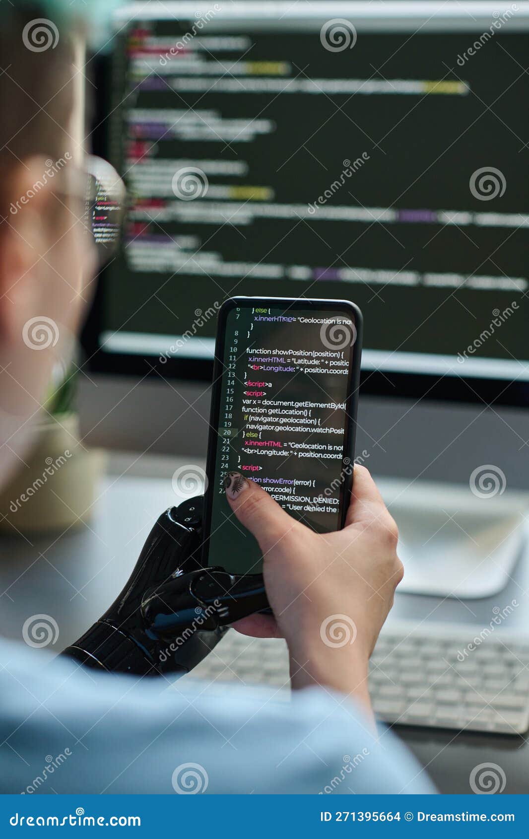 Girl Typing Program Codes on Smartphone Stock Photo - Image of ...