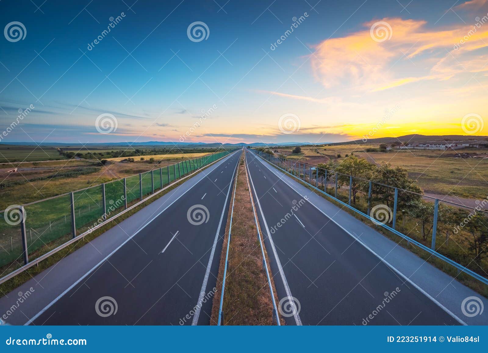 Driving on Open Road, Highway Freeway Road at Beautiful Sunny Day ...