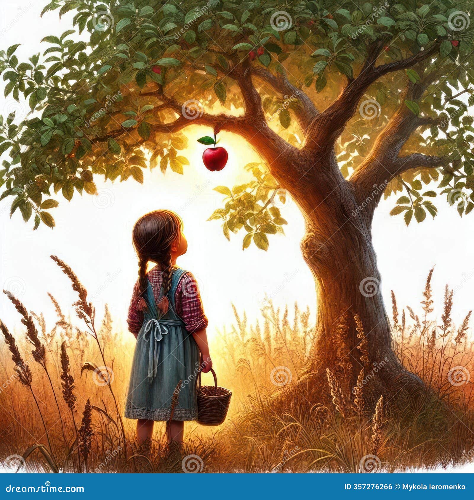 A Girl Under an Apple Tree Lit by the Morning Sun. Stock Photo - Image ...