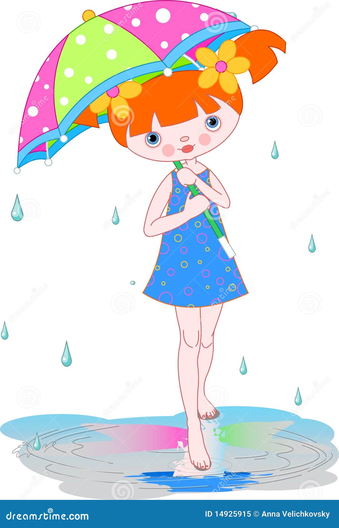 Girl under summer rain stock vector. Illustration of color - 14925915