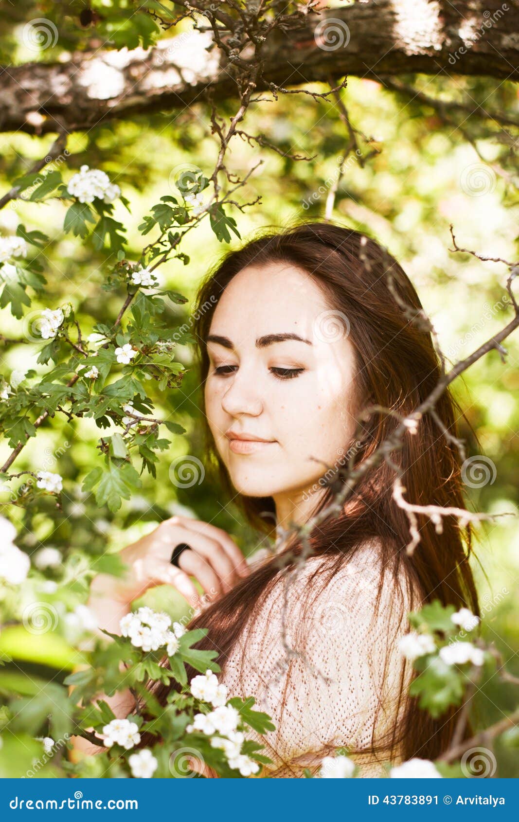 Girl under tree stock image. Image of brown, garden, nature - 43783891