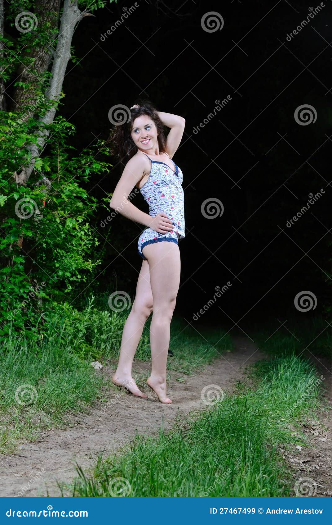 The Girl In Underwear In The Night Wood Stock Image Image Of Knickers