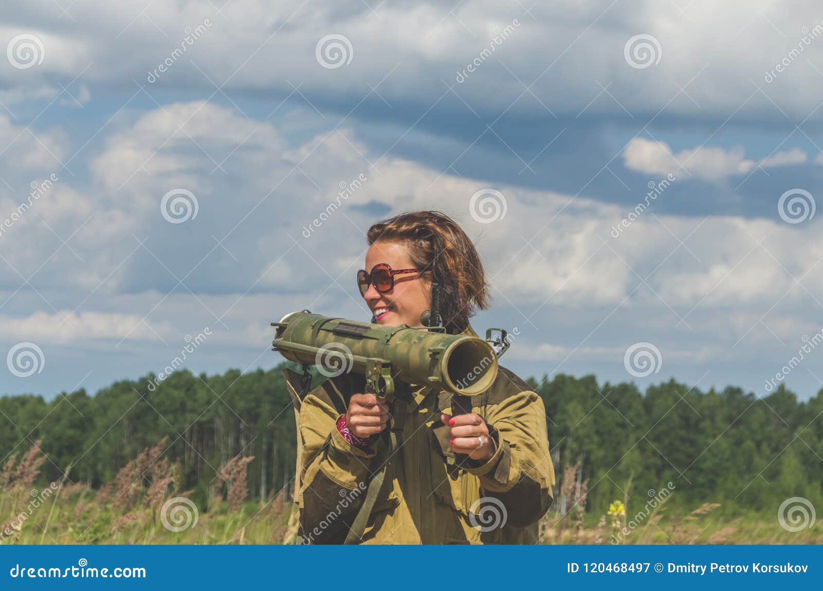 Girl in Uniform with a Bazooka Stock Image - Image of khaki, posing ...