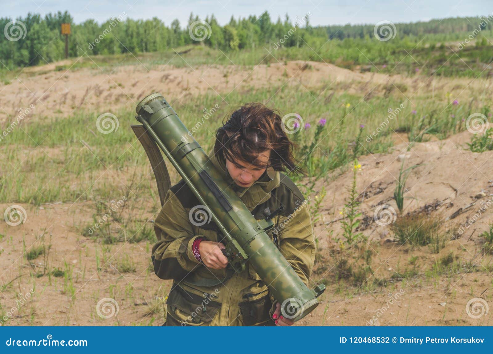 Girl in Uniform with a Bazooka Stock Photo - Image of green, european ...