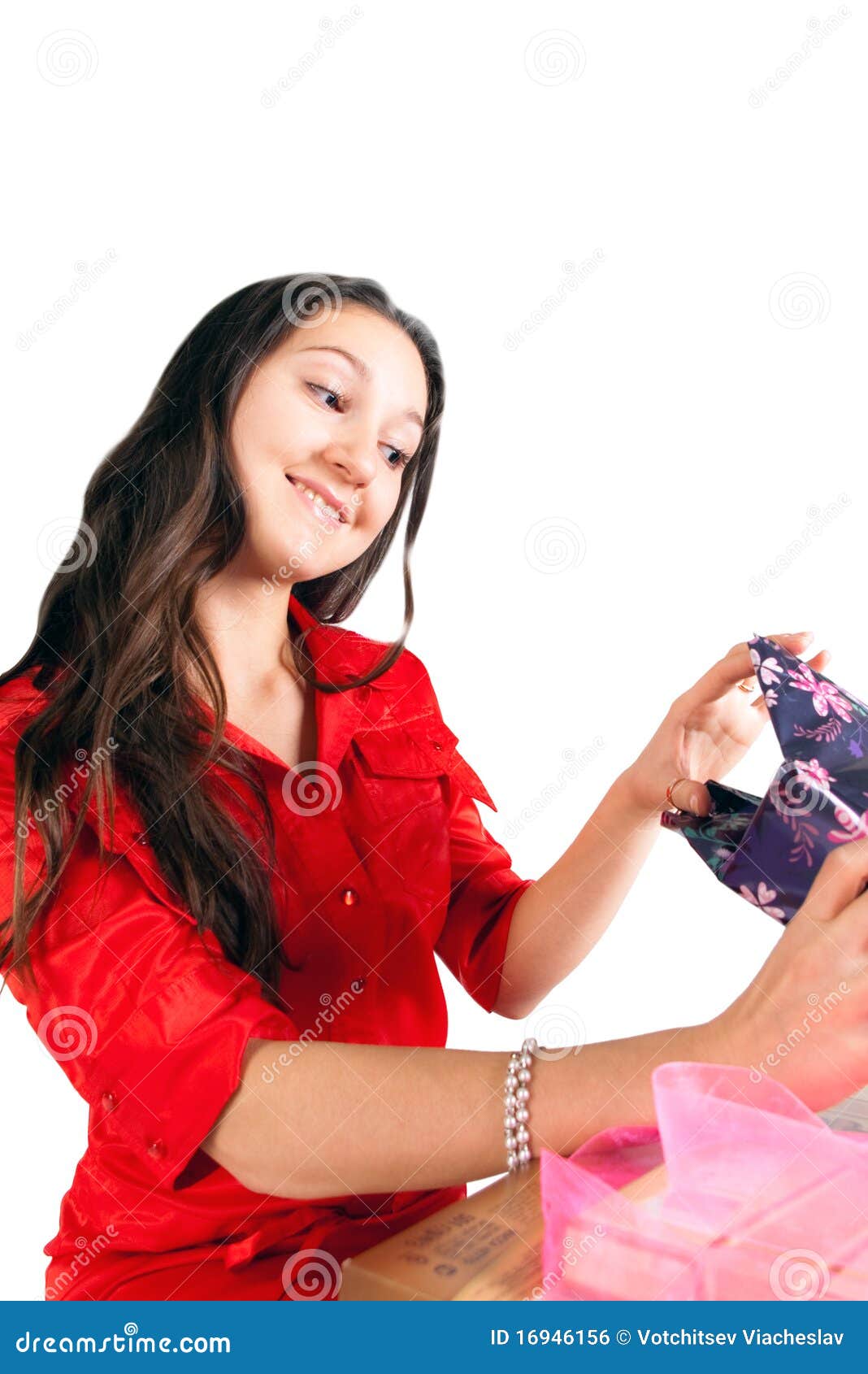 Girl unpack gifts stock photo. Image of caucasian, hand - 16946156