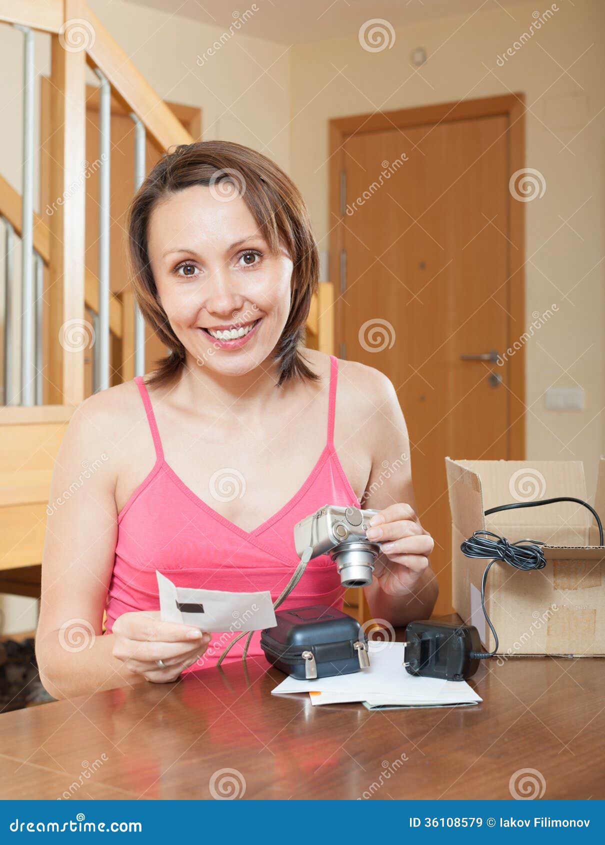 Girl Unpacking New Compact Digital Camera Stock Image - Image of book ...