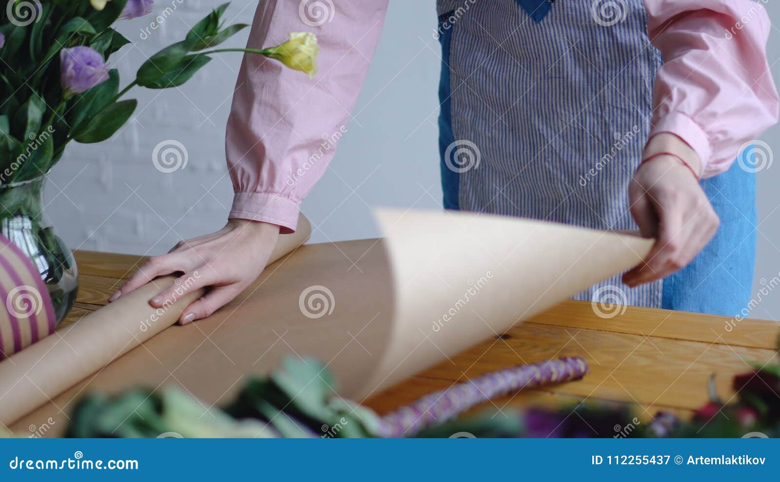 Girl Unroll Kraft Paper for Packaging Stock Image - Image of closeup ...