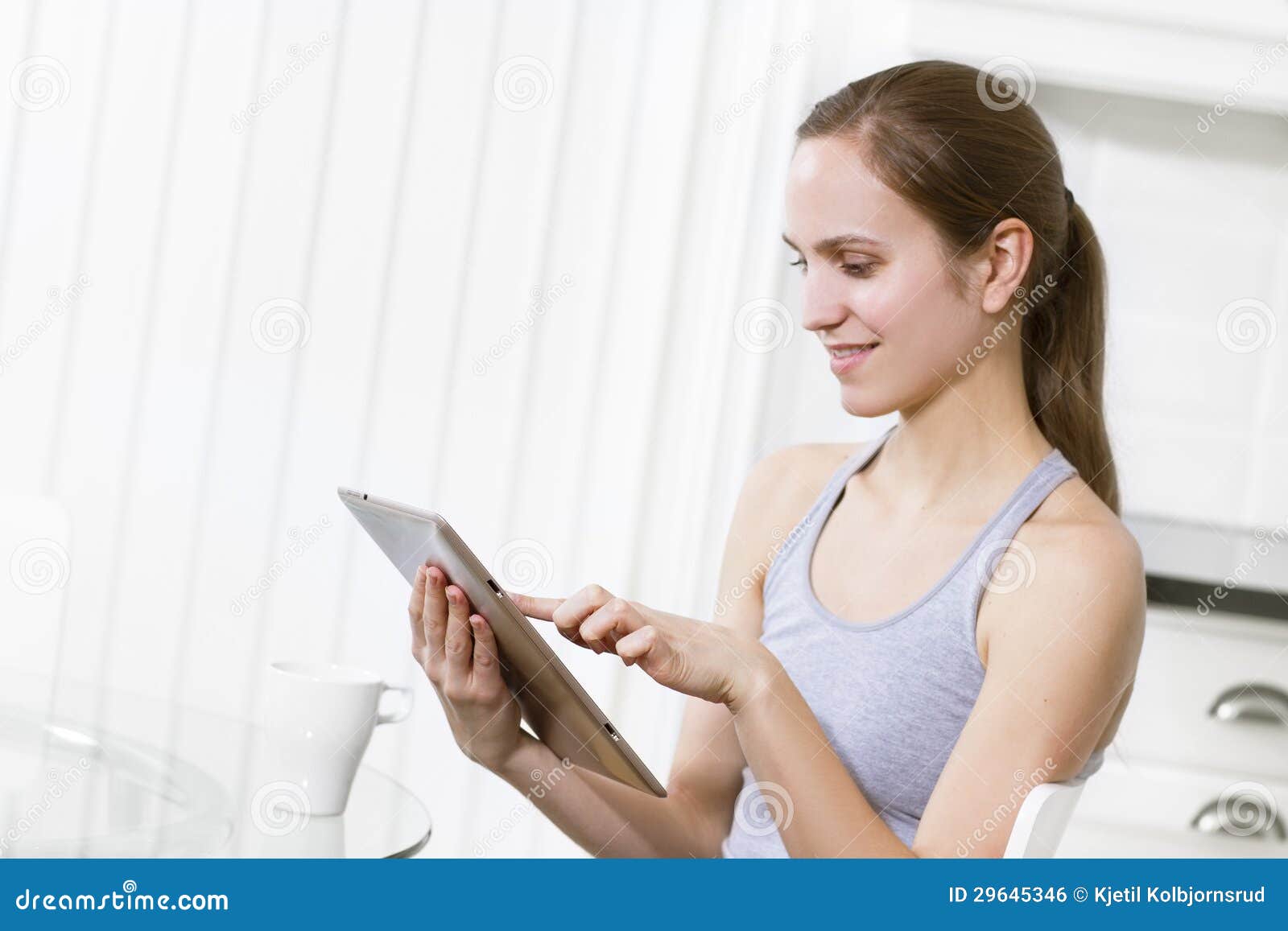 Girl use a Pad stock photo. Image of metal, blue, office - 29645346