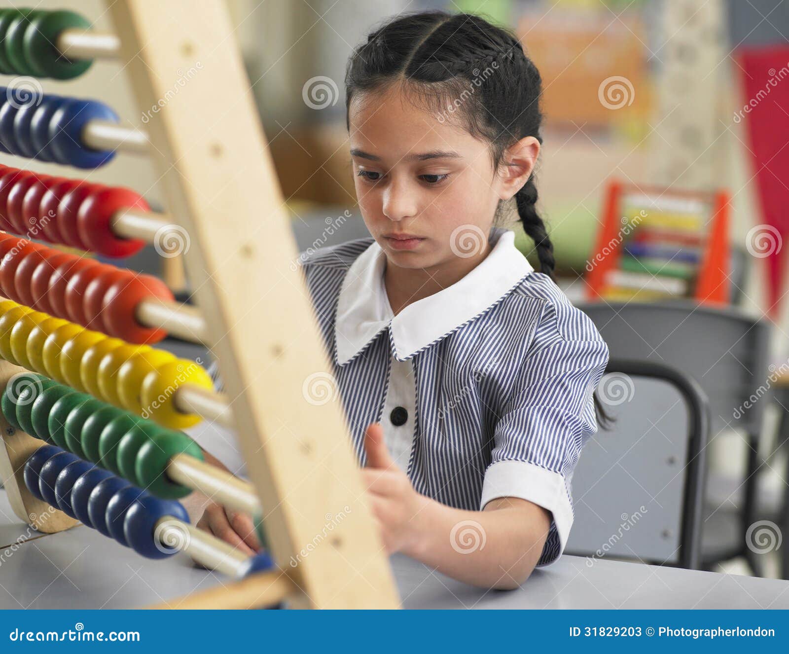 Girl Using Abacus in Classroom Stock Image - Image of childhood ...