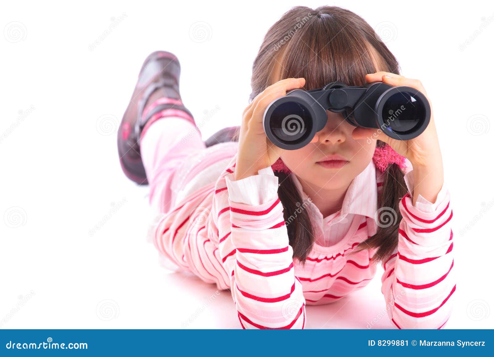 Girl using binocular stock image. Image of looking, floor - 8299881