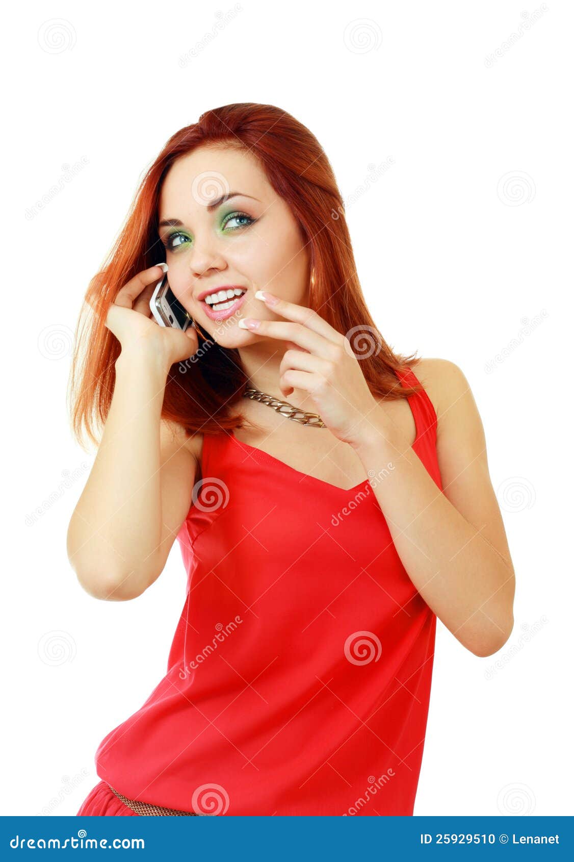 Girl Using Cell Phone Smiles Stock Photo - Image of mobile, hair: 25929510
