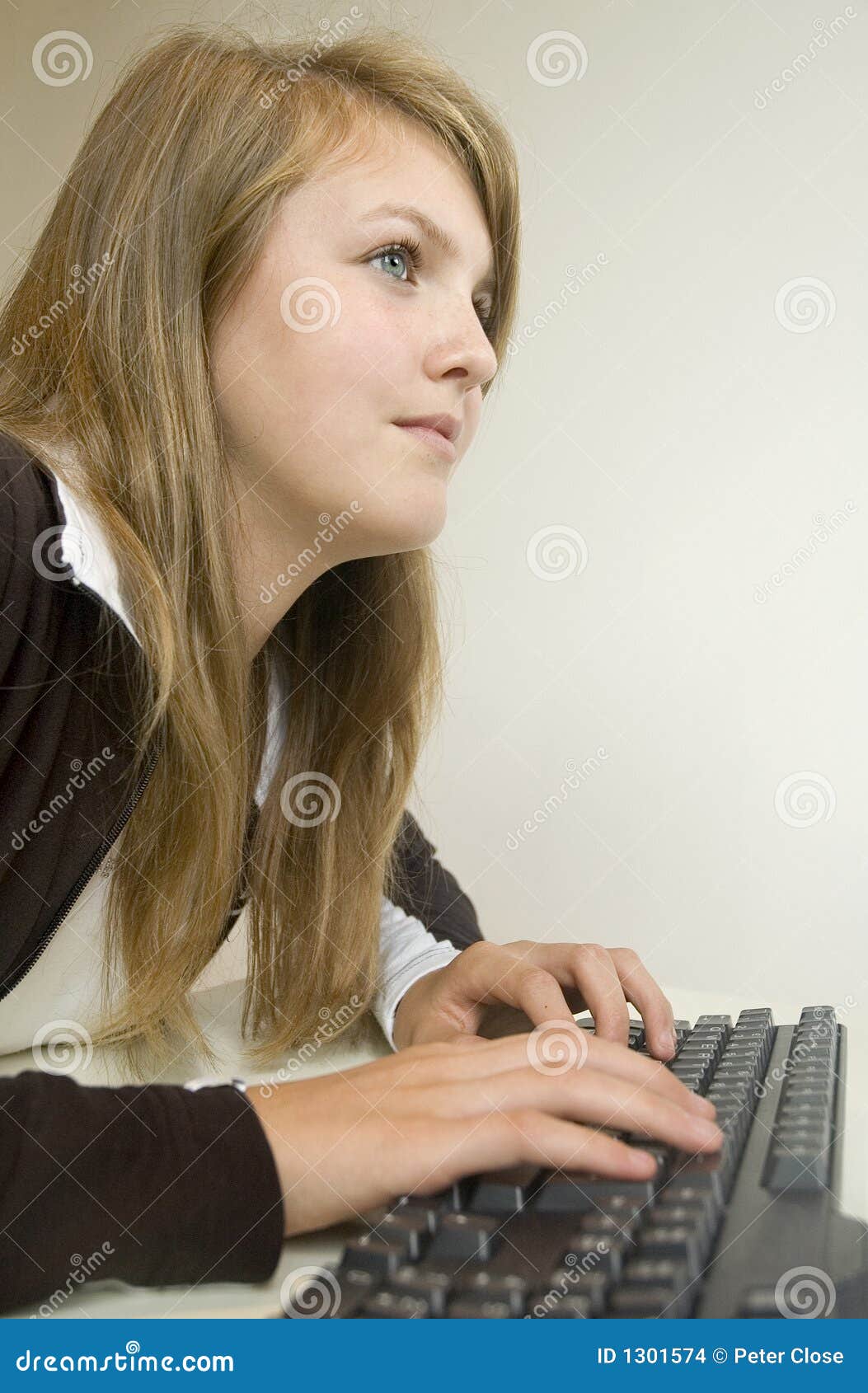 Girl using a computer stock photo. Image of communication - 1301574