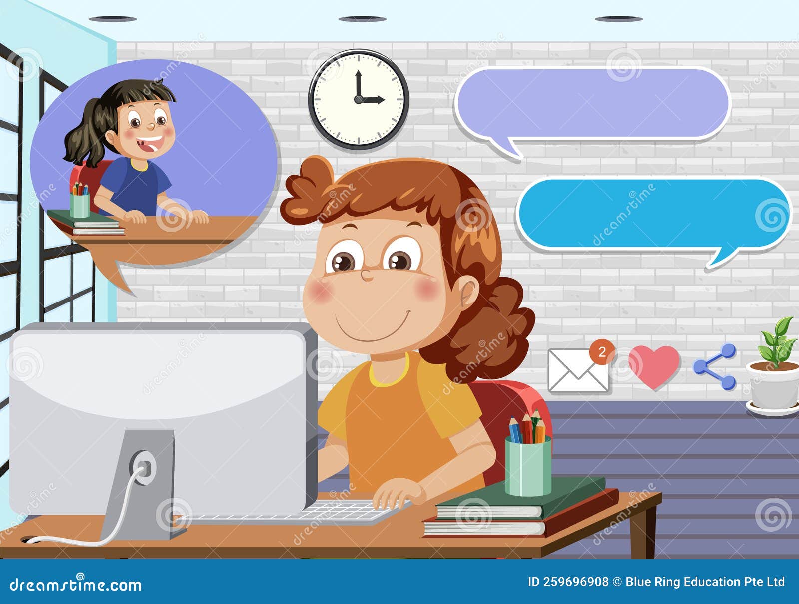 A Girl Using Computer Cartoon Stock Vector - Illustration of people ...