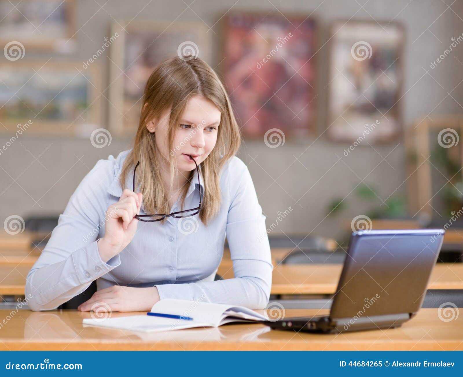Girl Using Computer in a Library. Stock Image - Image of class, college ...