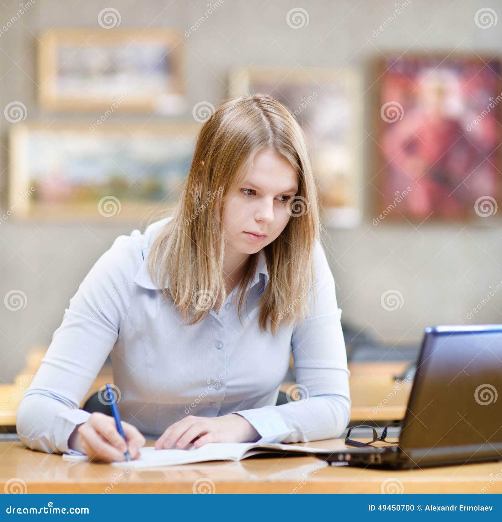 Girl Using Computer in a Library Stock Photo - Image of learning ...