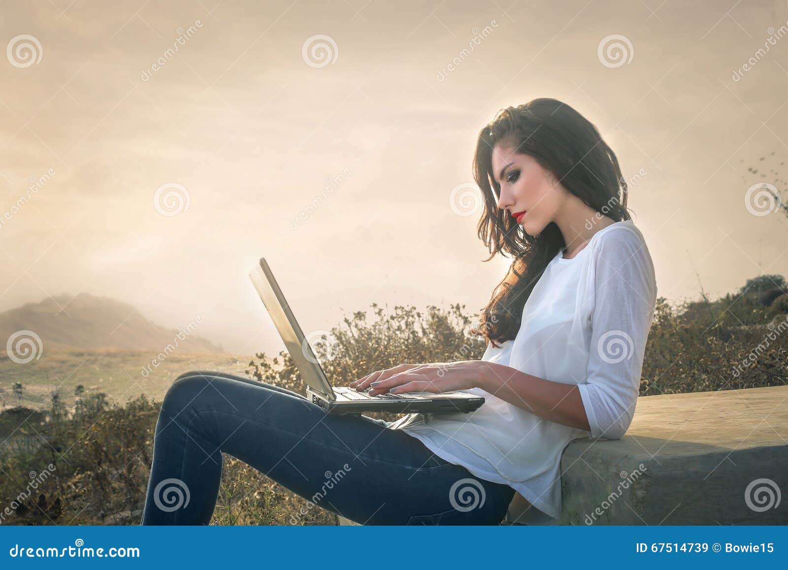 Girl using computer stock image. Image of inspiration - 67514739