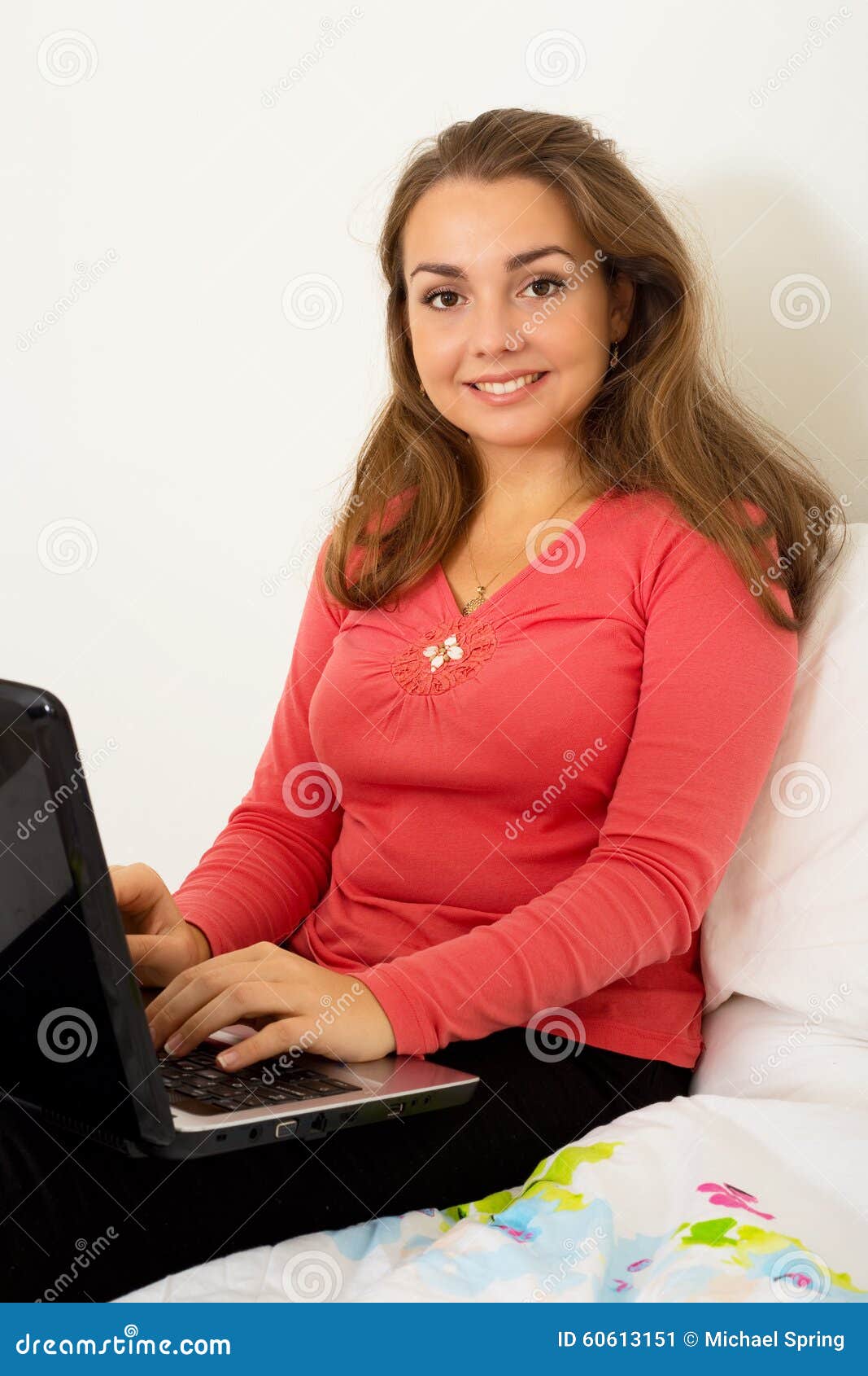 Girl using computer stock image. Image of communication - 60613151