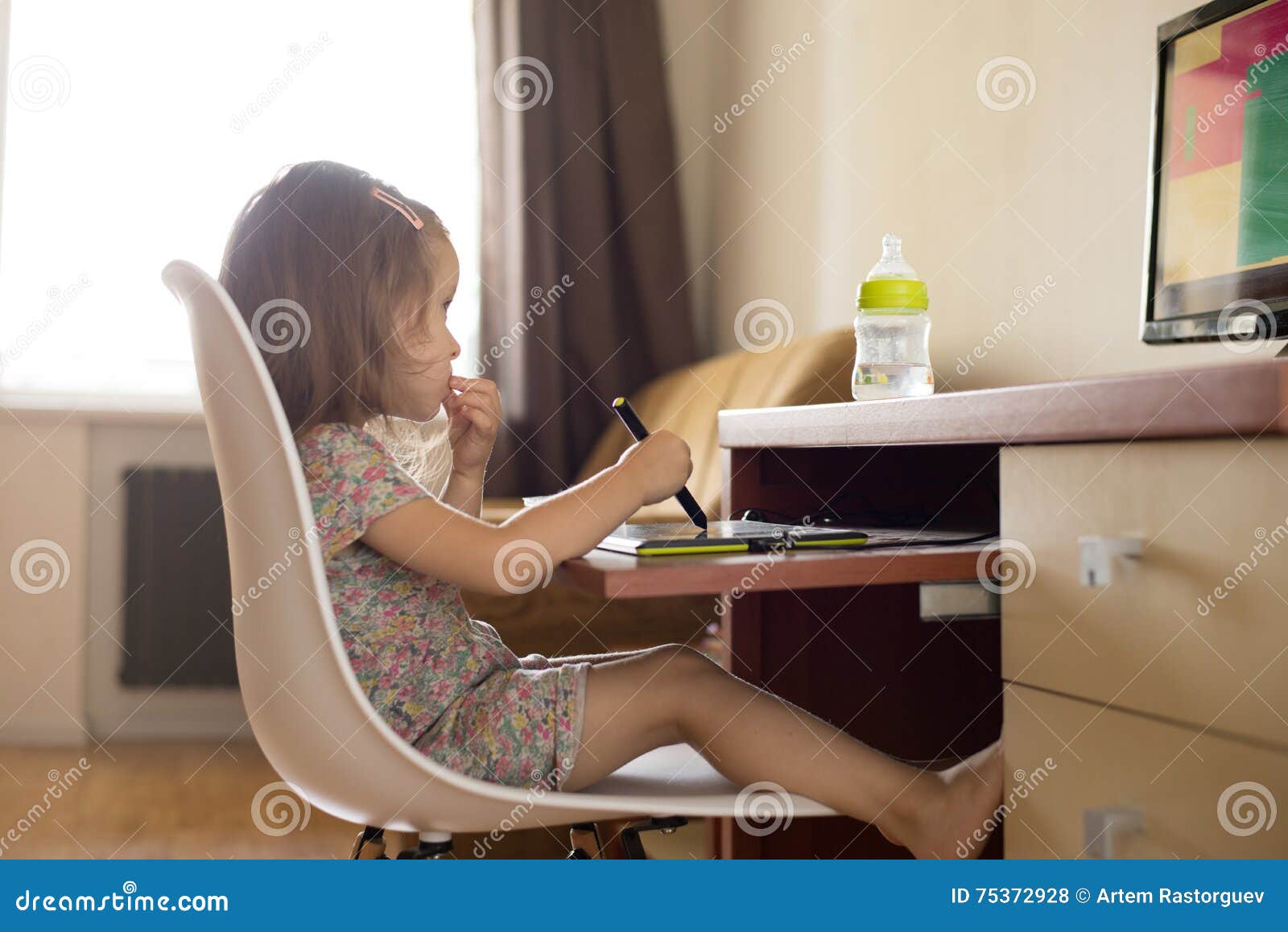 Girl Using Digital Tablet for Drawing Stock Photo - Image of drawing ...