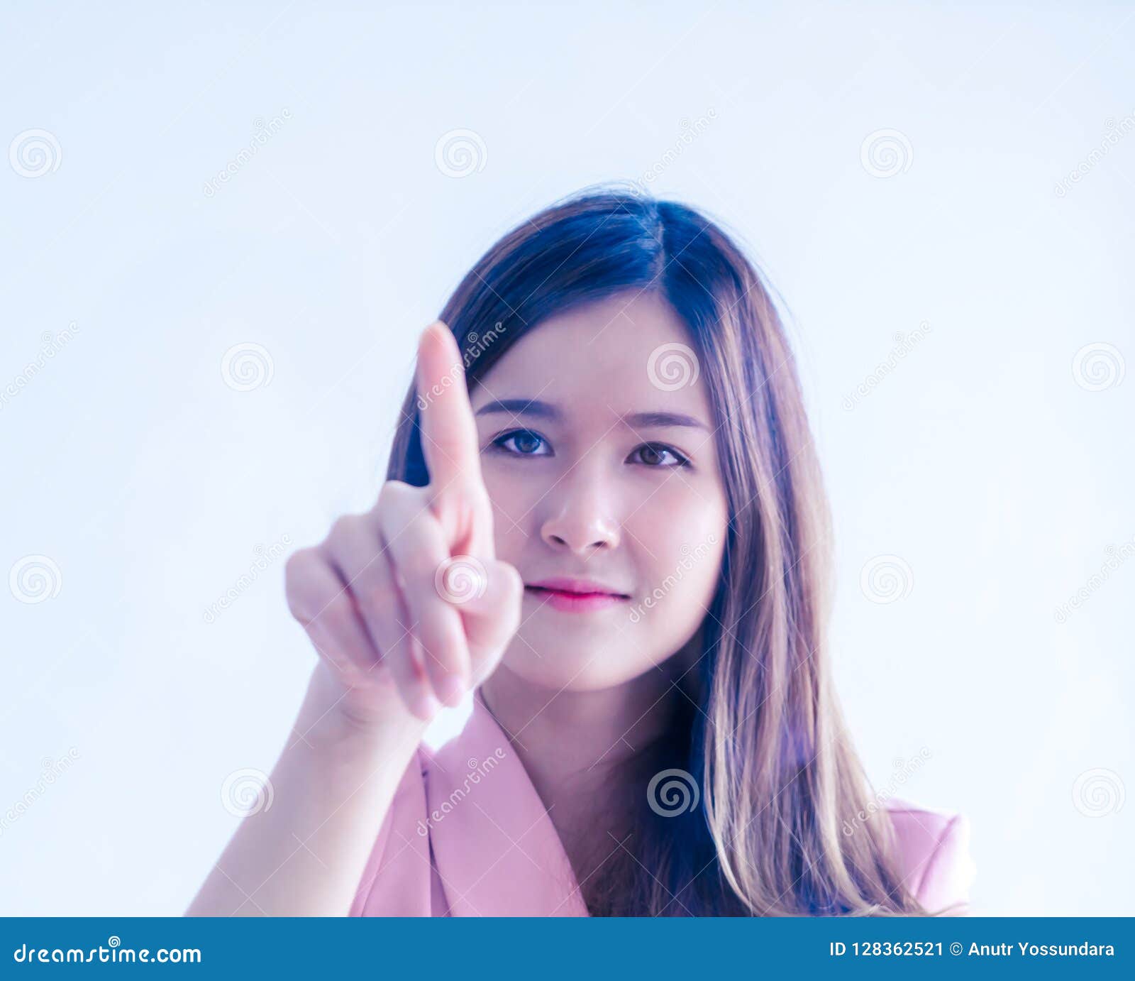 Girl Using Finger To Touch the Screen in Front Stock Image - Image of ...