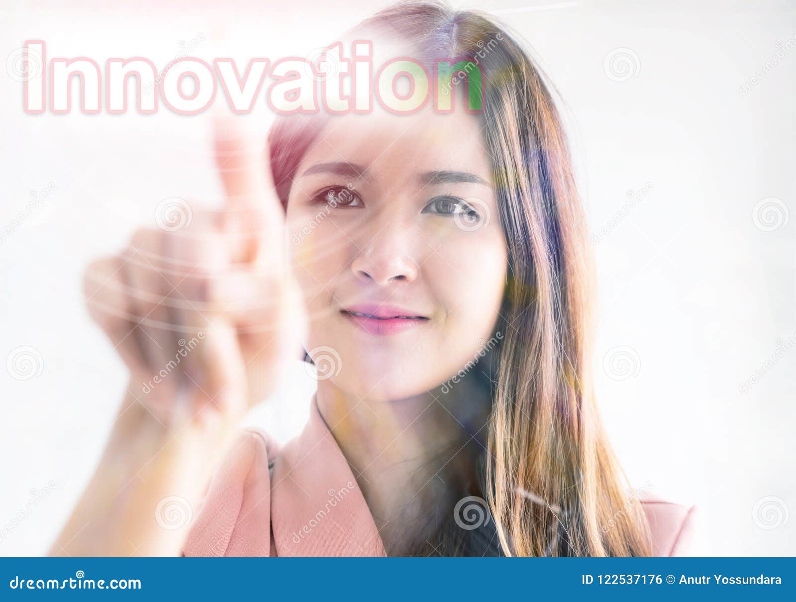 Girl Using Finger To Touch the Screen for Innovation Stock Photo ...