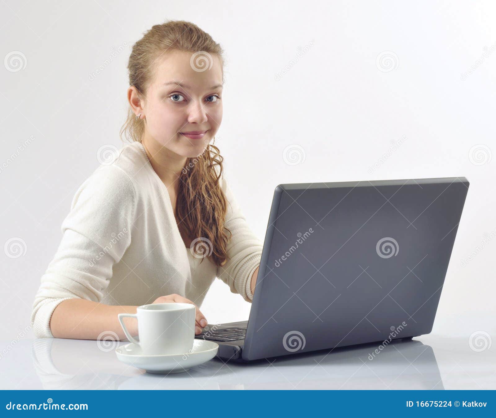 Girl using laptop stock photo. Image of smiling, beautiful - 16675224