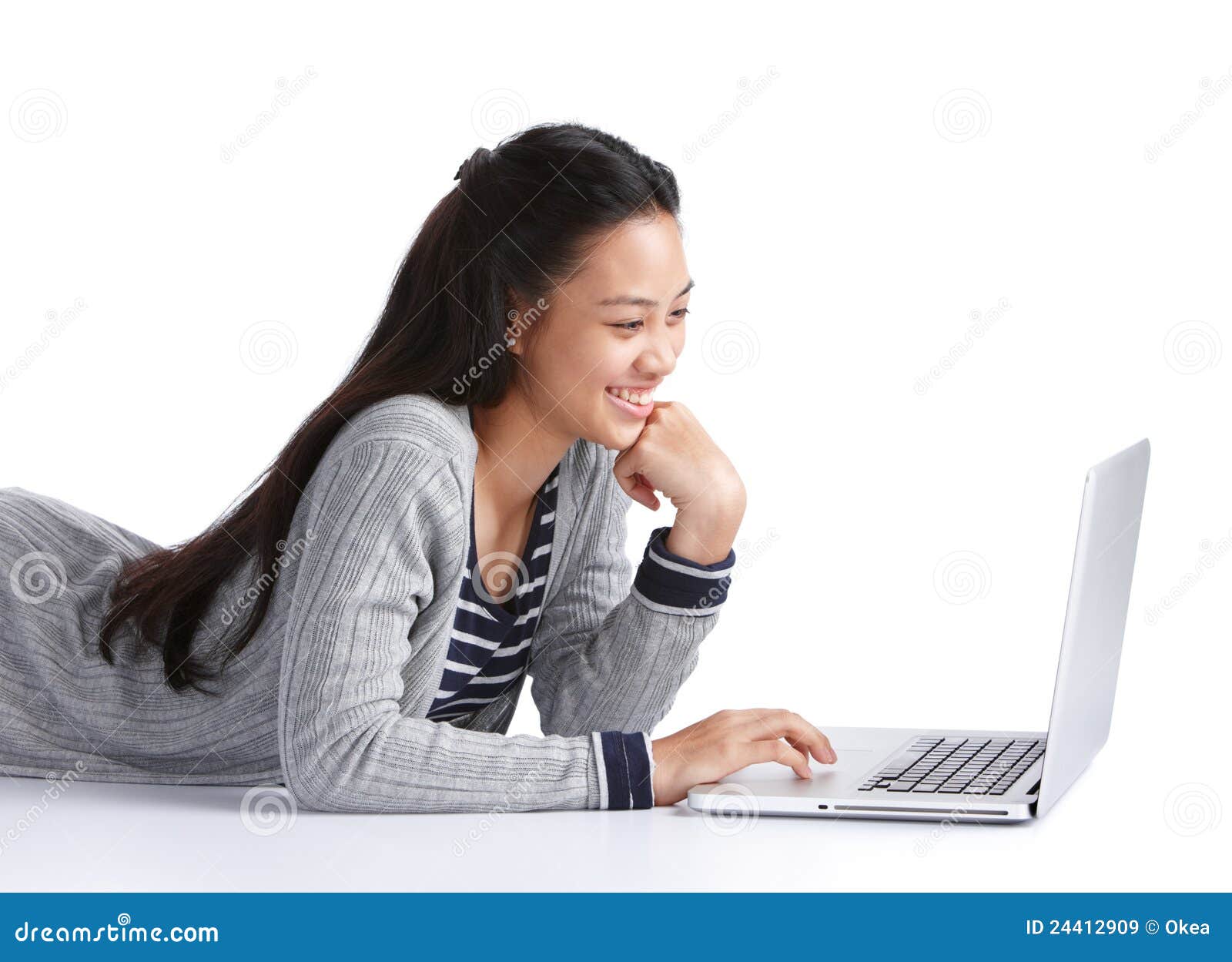 Girl using laptop stock image. Image of white, asian - 24412909