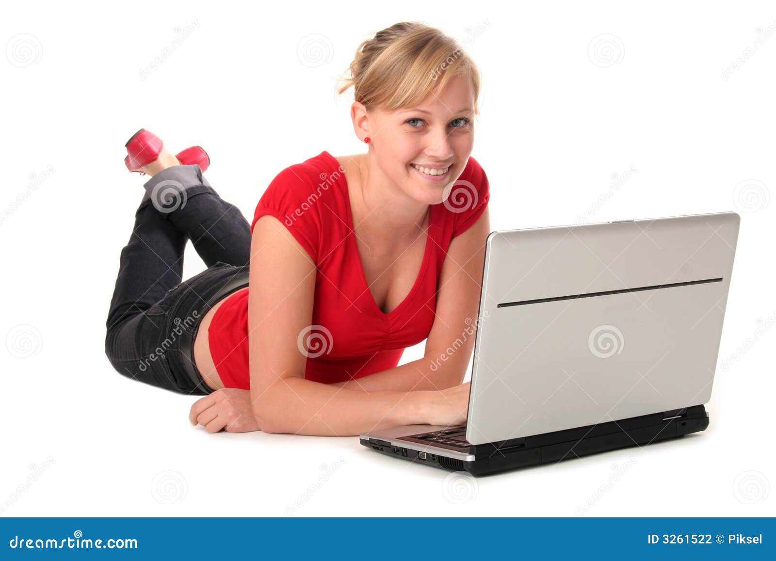 Girl using laptop stock photo. Image of working, happy - 3261522