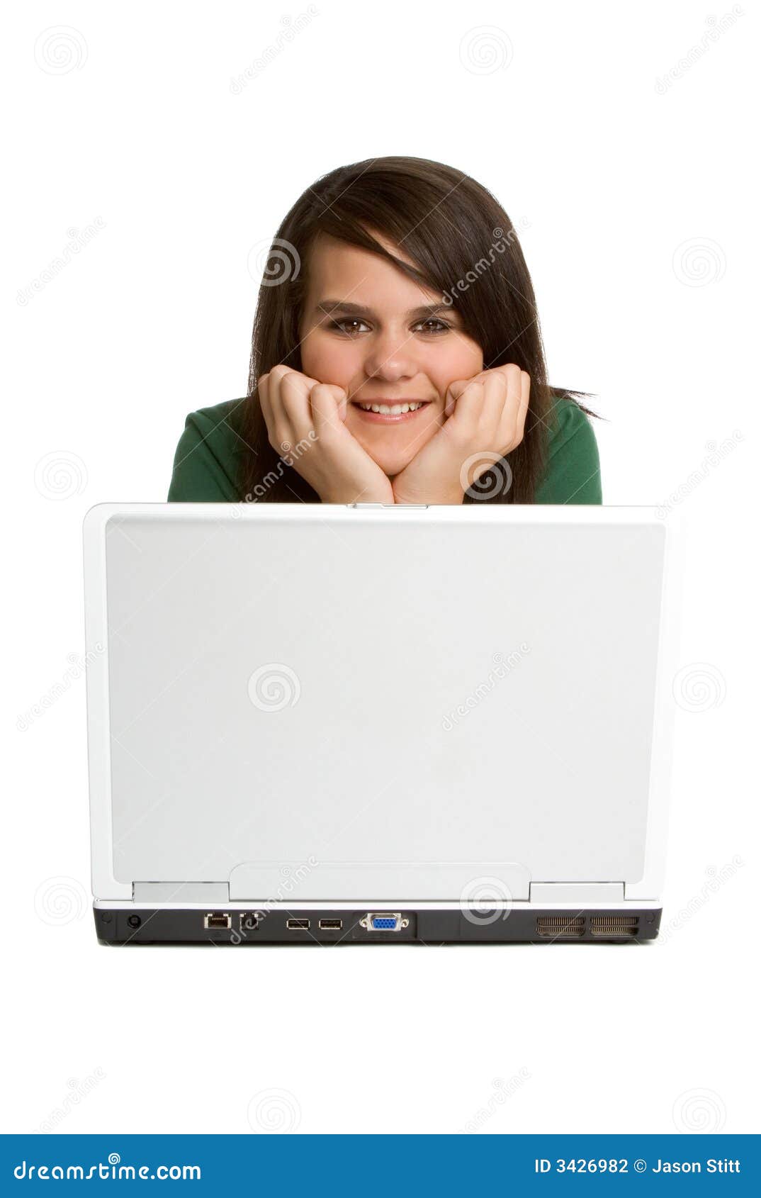 Girl Using Laptop stock photo. Image of laying, teen, people - 3426982