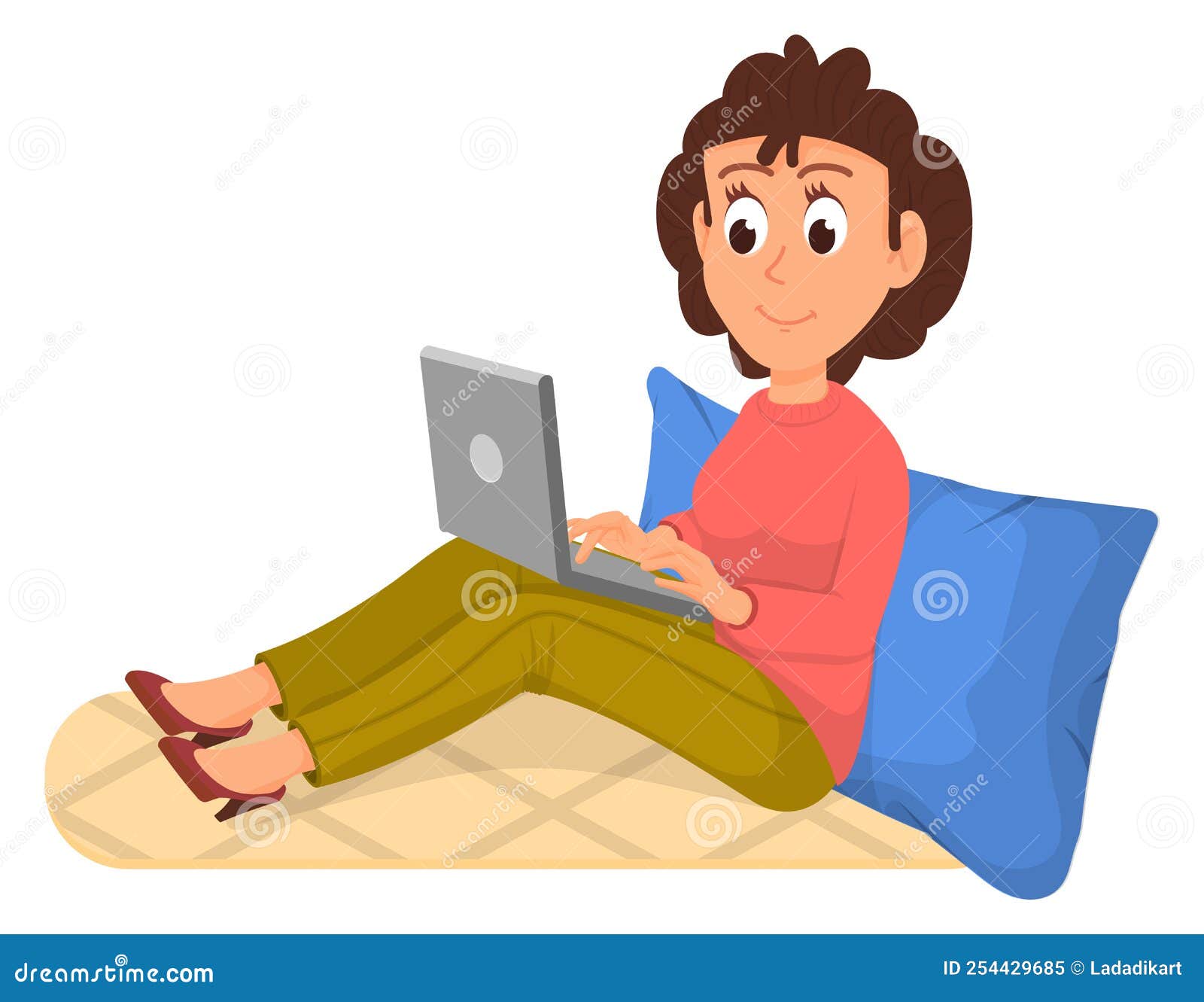 Girl Using Laptop In Bed Gadget Addict Character Stock Vector
