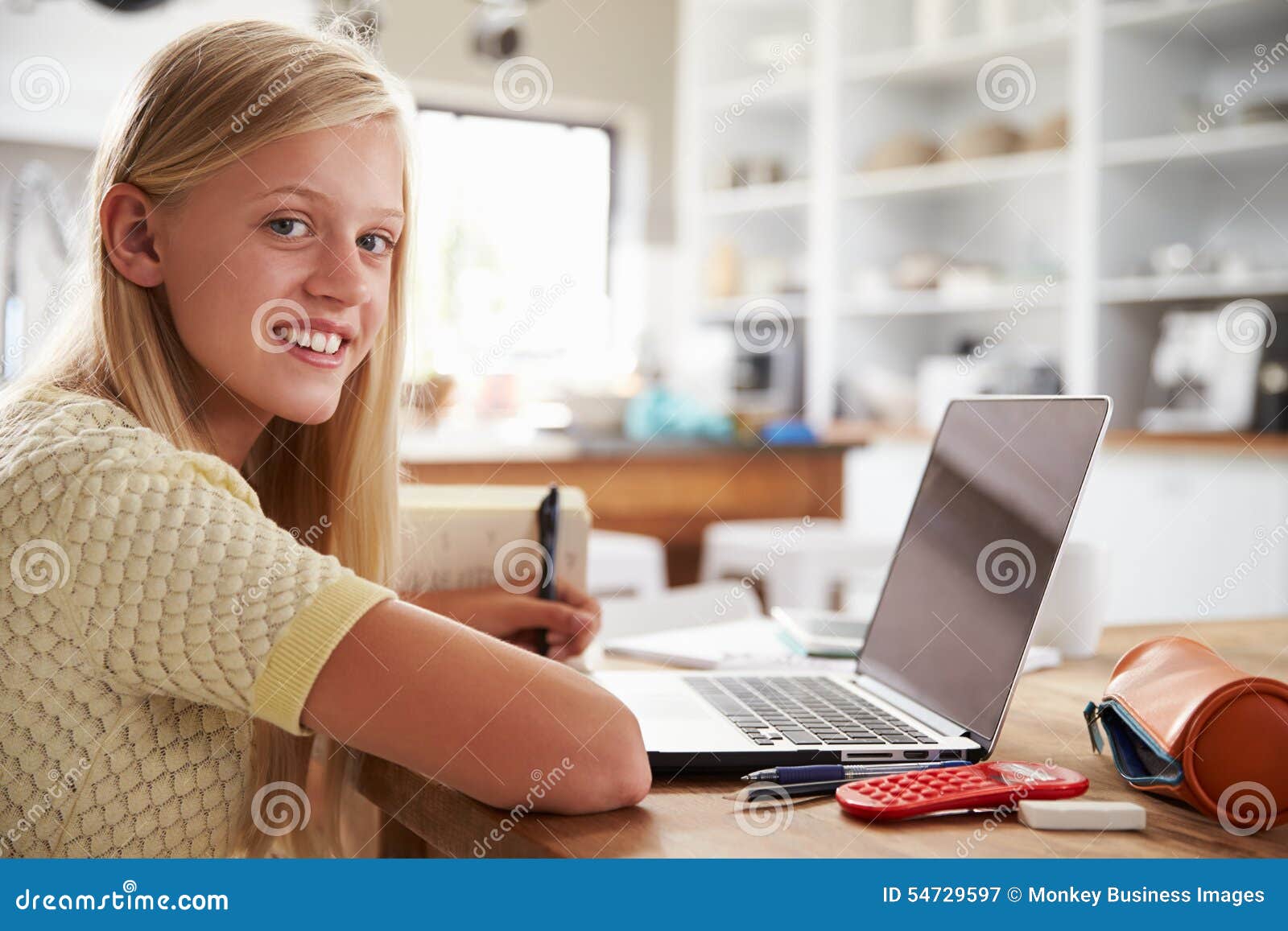 Girl Using Laptop Computer at Home Stock Image - Image of interest ...