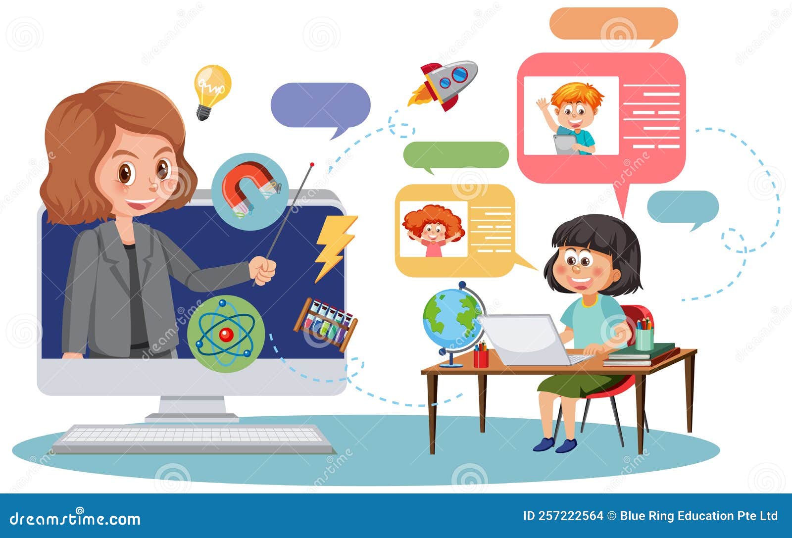 A Girl Using Laptop for Online Learning Stock Vector - Illustration of ...