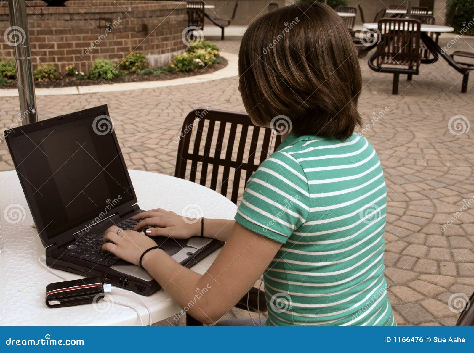 Girl using laptop outside stock photo. Image of technology - 1166476
