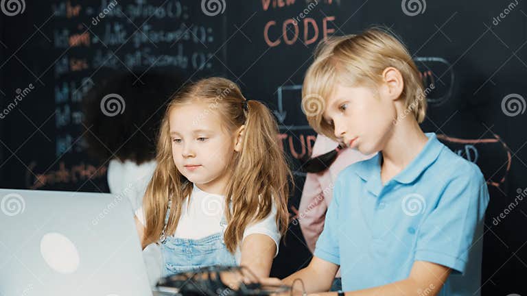 Girl Using Laptop Programing Engineering Code and Writing Program ...