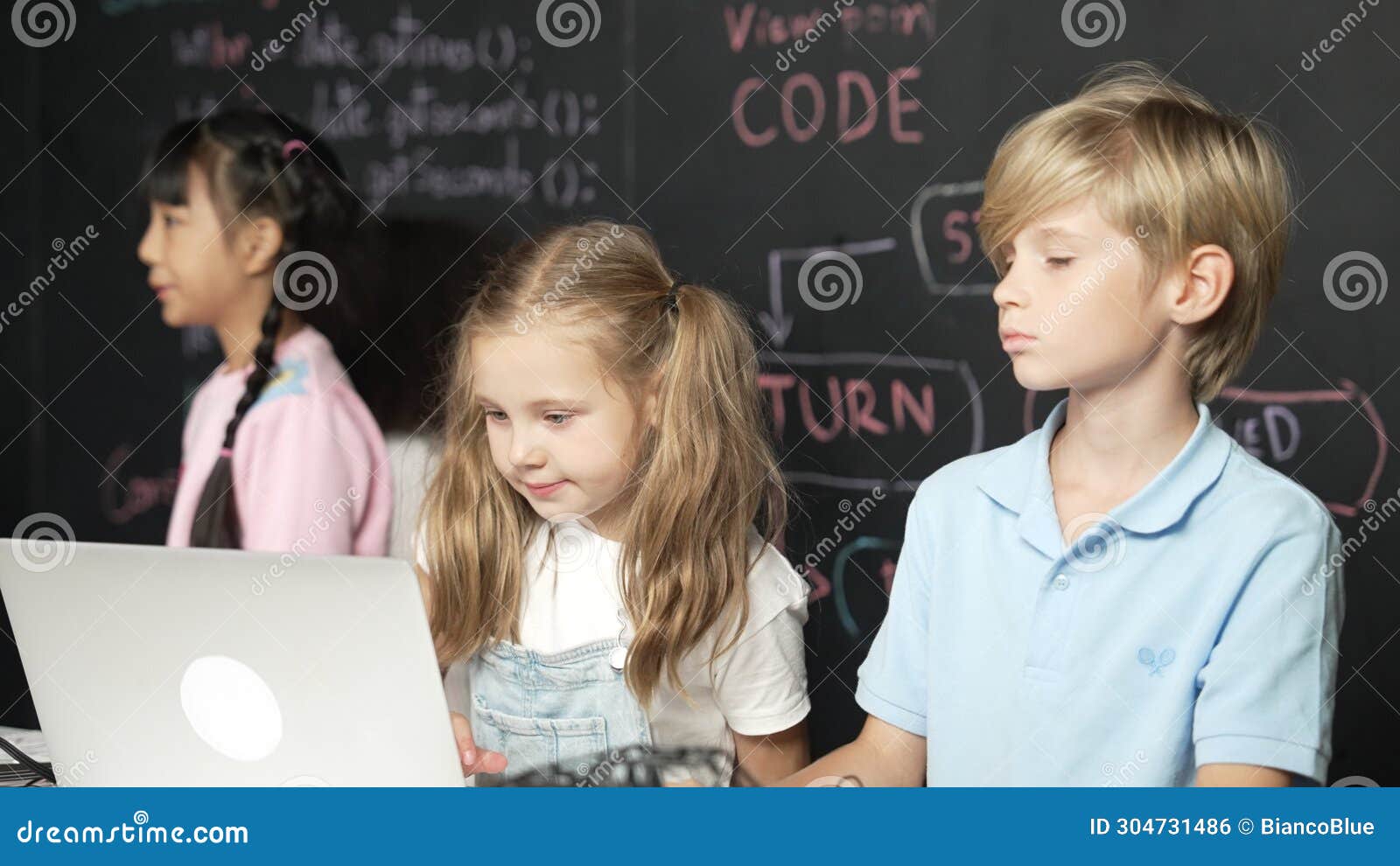 Girl Using Laptop Programing Engineering Code and Writing Program ...