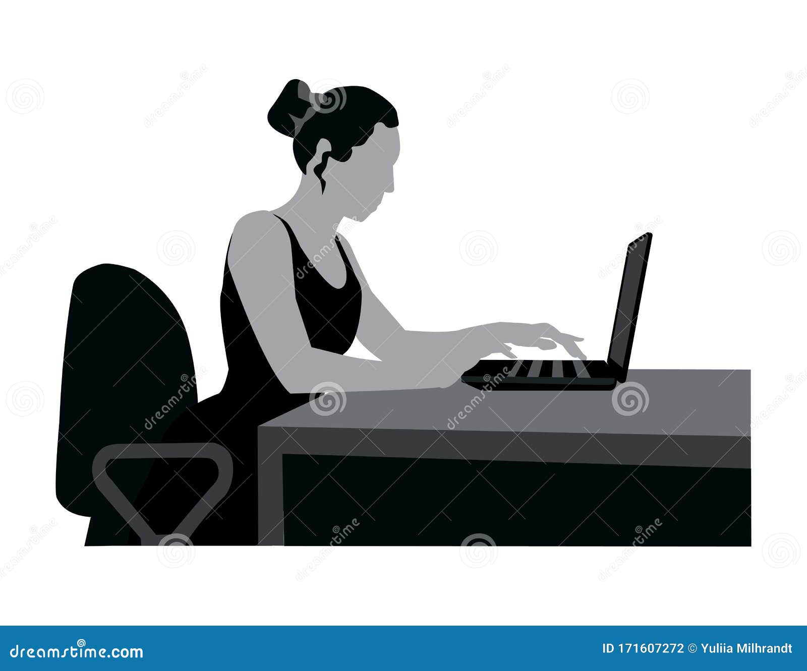 The Girl Works at the Computer. Workplace. Vector Isolated Illustration ...