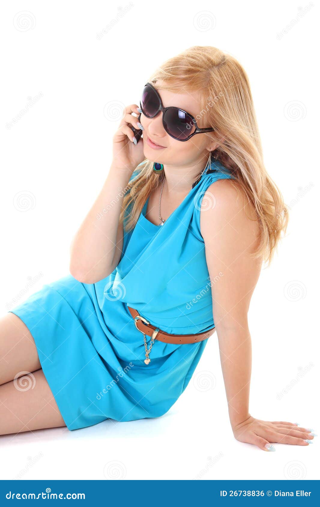 Girl Using Mobile Phone Over White Background Stock Photo - Image of ...