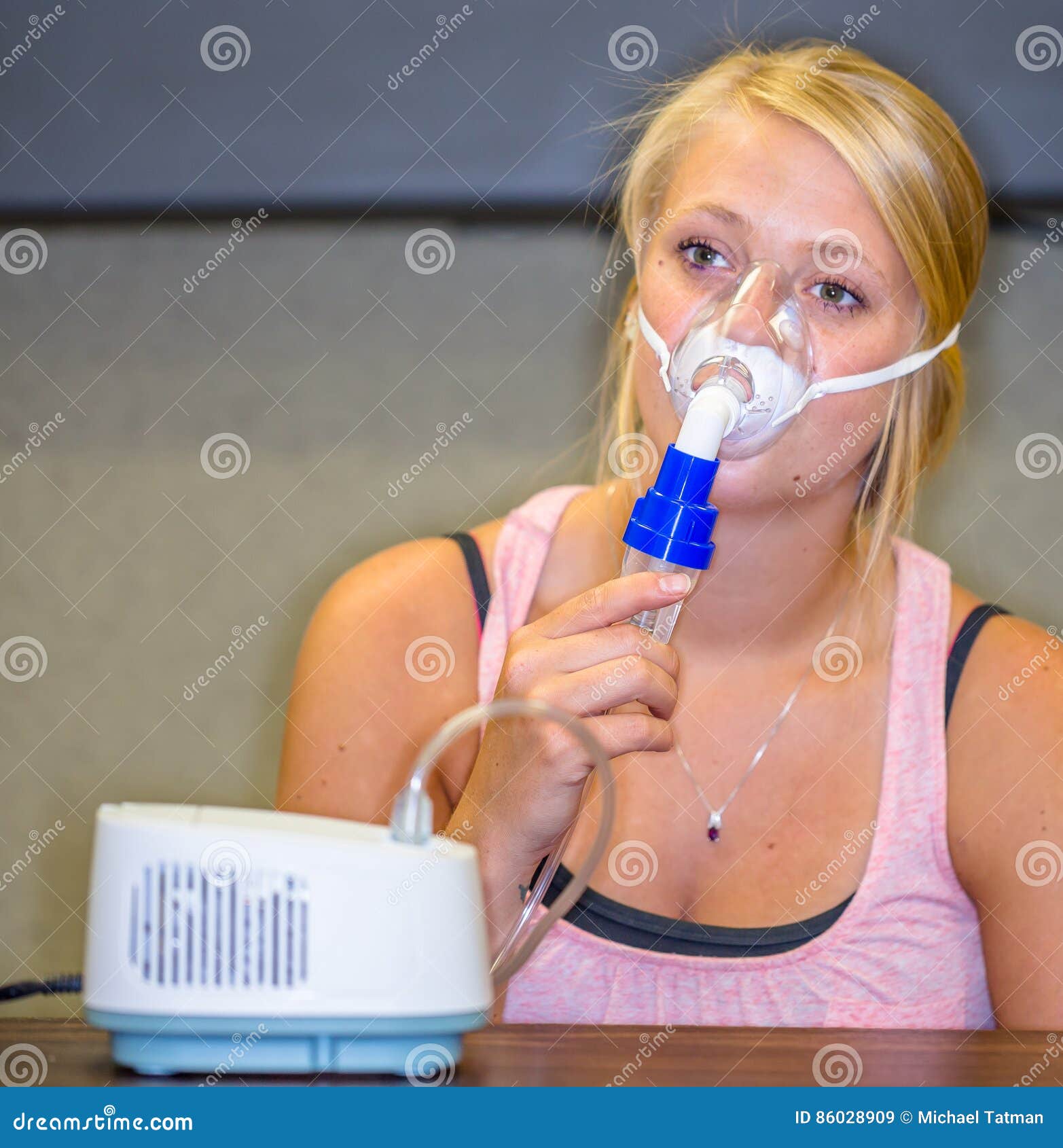 Girl using Nebulizer. stock image. Image of mist, inhaling - 86028909