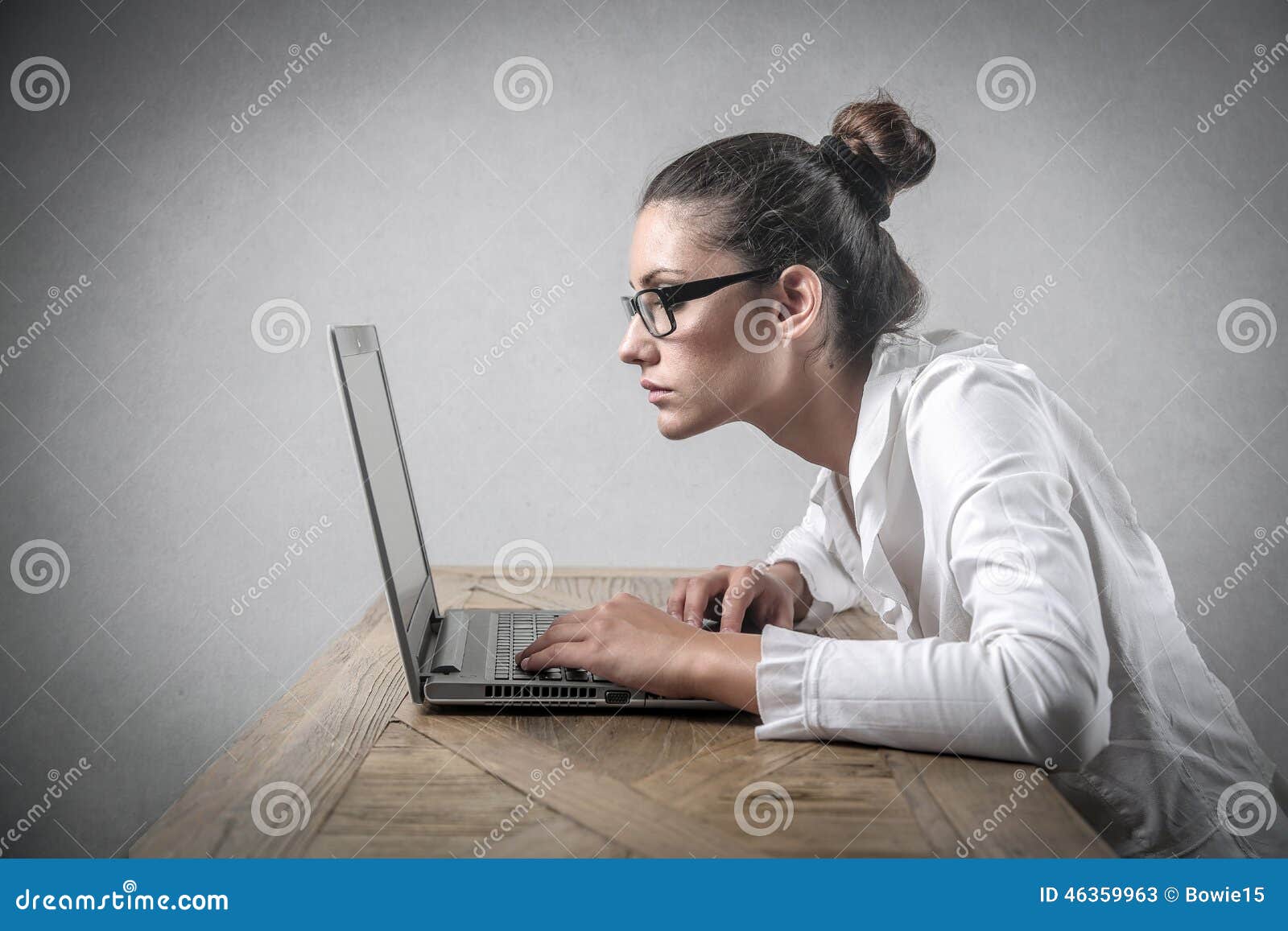 Girl using a pc at work stock image. Image of caucasian - 46359963