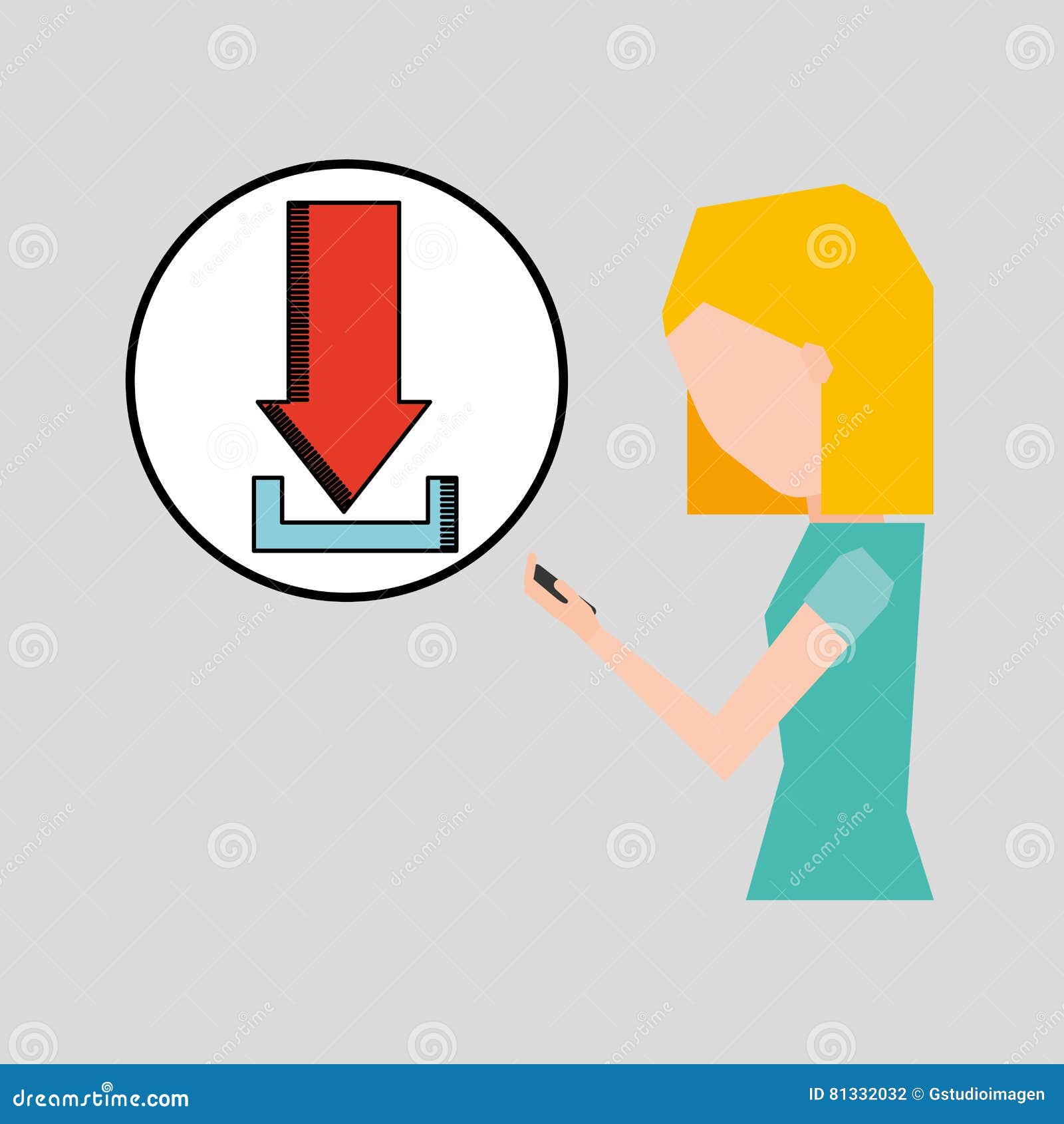 Girl Using Phone Download Icon Graphic Stock Vector - Illustration of ...
